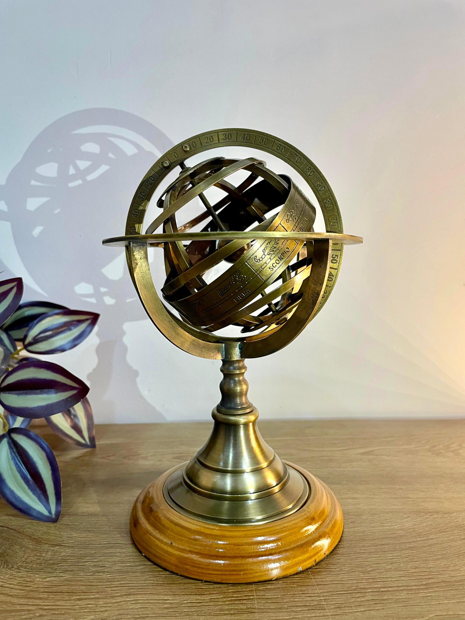 Brass Armillary Sphere Globe on Wooden Base – Antique Home & Office ...